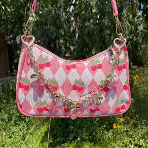Hand Crafted | Bags | Pink Crystal Cherry Bag Charm Chain Novelty Purse ...